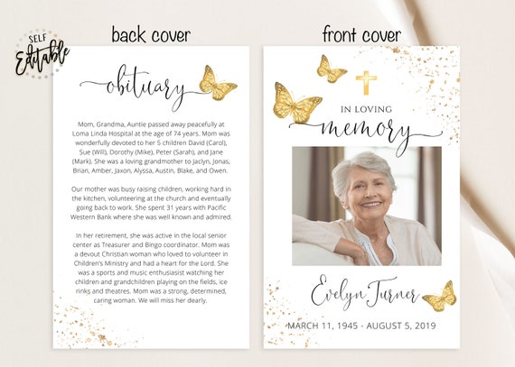 Programs Stationery Gold white floral Funeral Program Template black ...