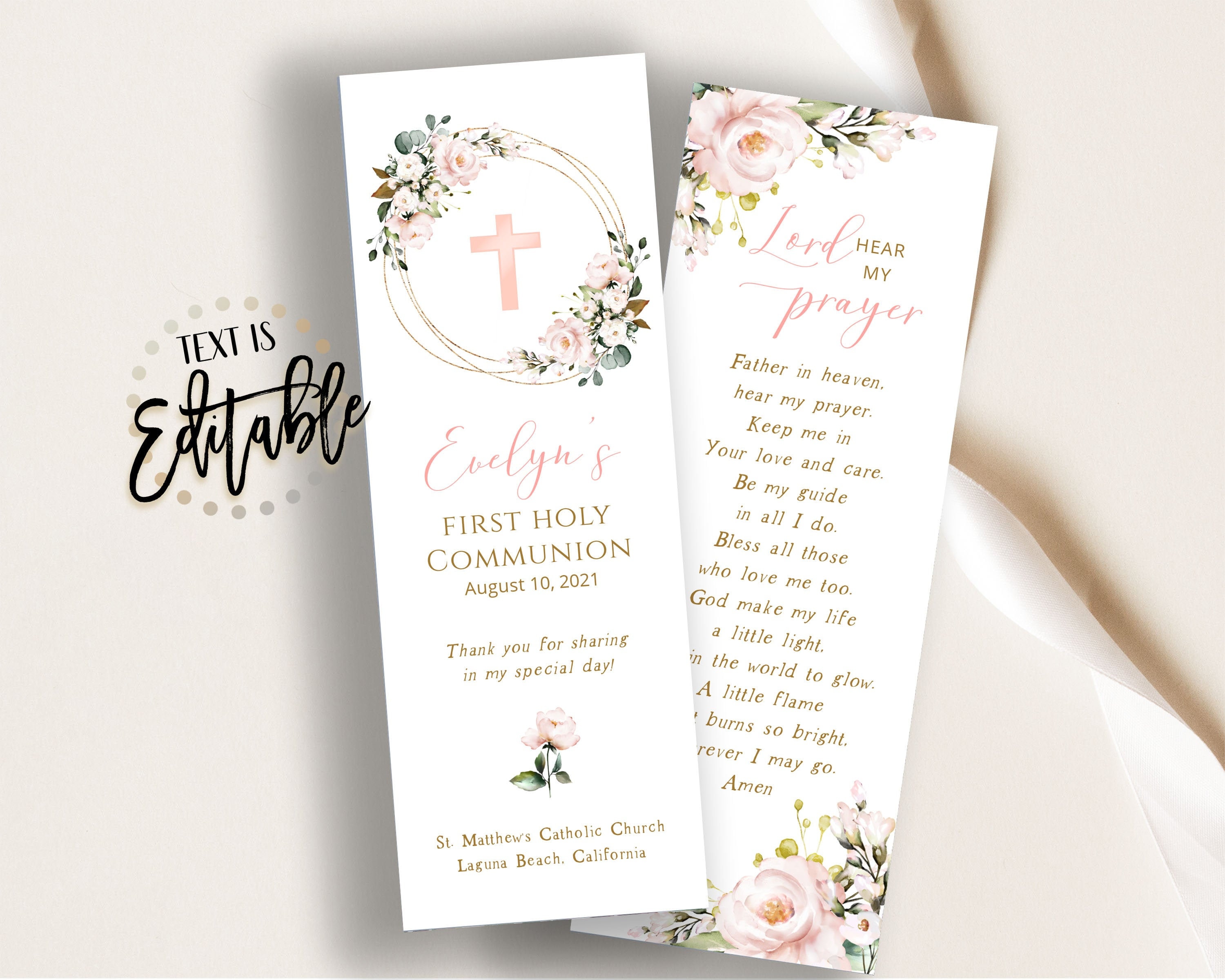 First Holy Communion Printable Bookmark First Communion Bookmark With