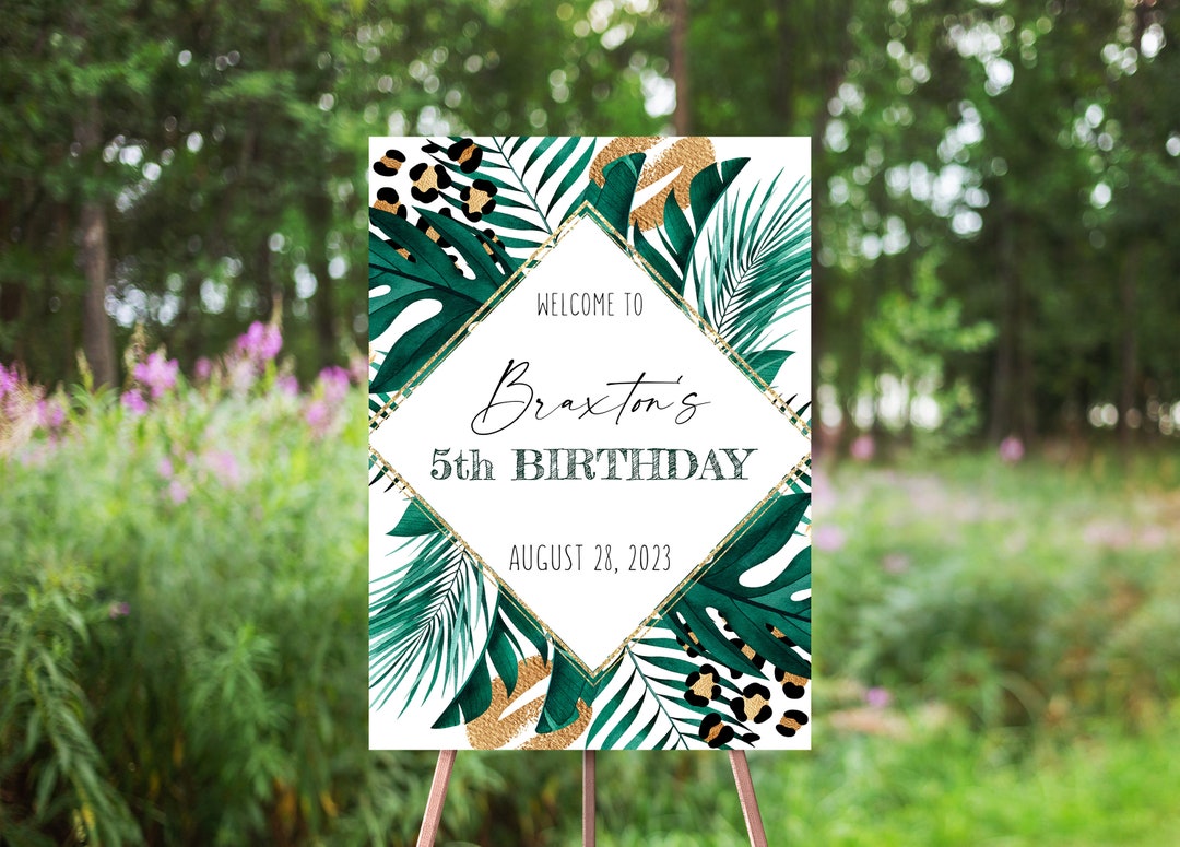 Safari Welcome Sign, Birthday Welcome Sign, Tropical Greenery, Jungle ...