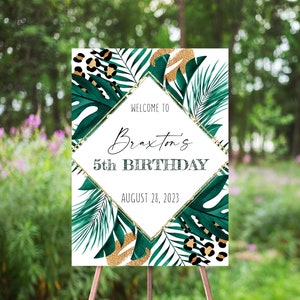 Safari Welcome Sign, Birthday Welcome Sign, Tropical Greenery, Jungle ...