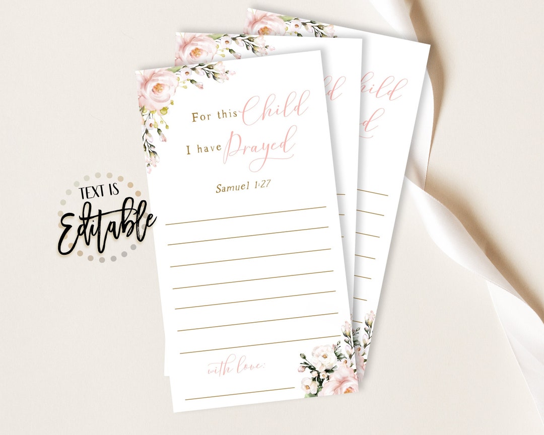 First Communion Prayer Tags, Baptism, Pink Floral, for This Child I ...