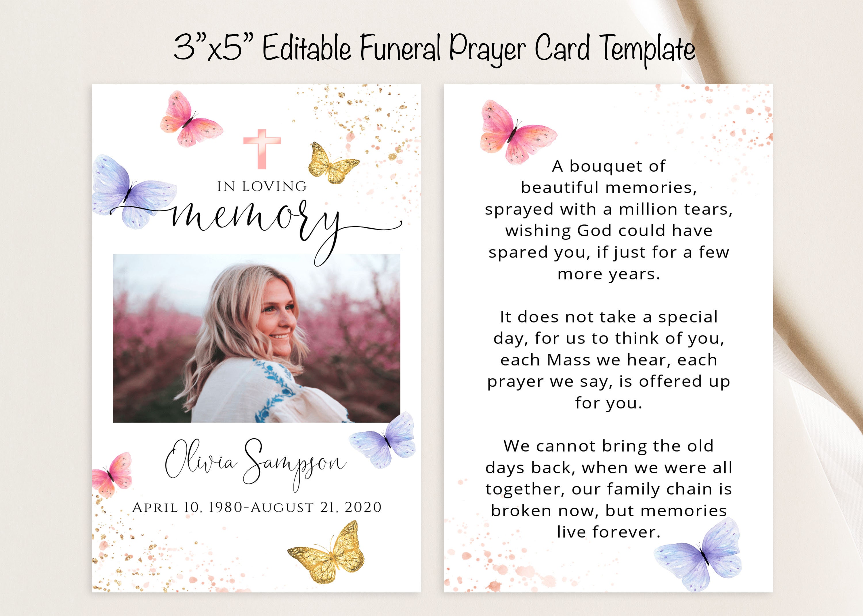 Butterfly Prayer Card Template Funeral Poem Card Celebration | Etsy