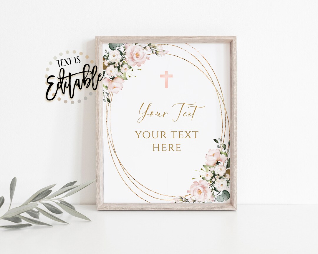 Pink Floral Communion Sign, Editable 8x10 Sign, First Holy Communion ...