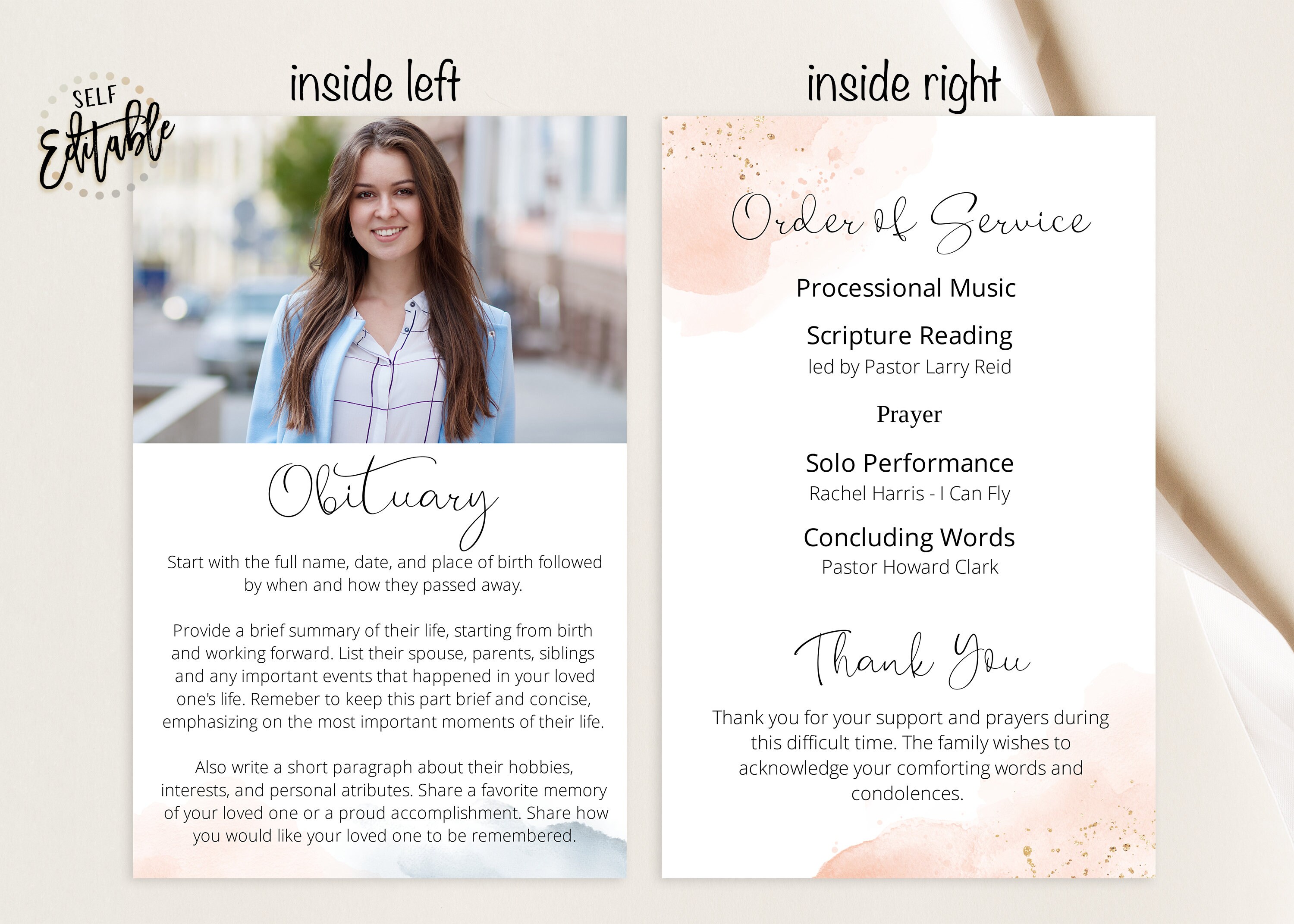 Watercolor Splash Funeral Program Dusty Blue & Blush Pink - Etsy