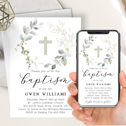 DIGITAL Baptism Invitation Template Electronic Invite - Etsy