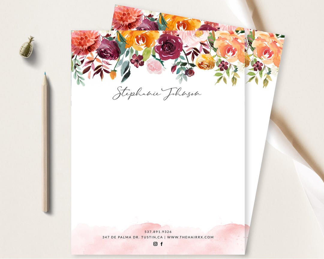 Floral Letterhead Template: Self-editable Business Stationery (US ...