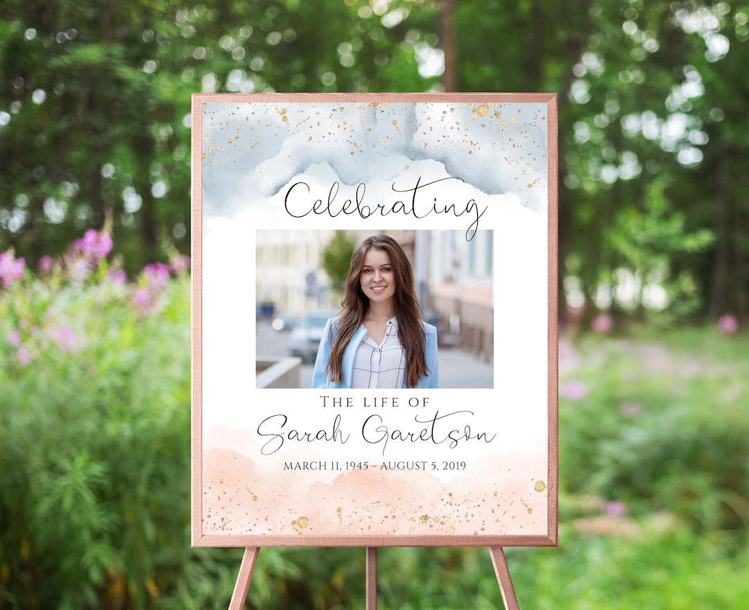 Watercolor Funeral Welcome Sign, Celebration of Life Poster, Blush and ...