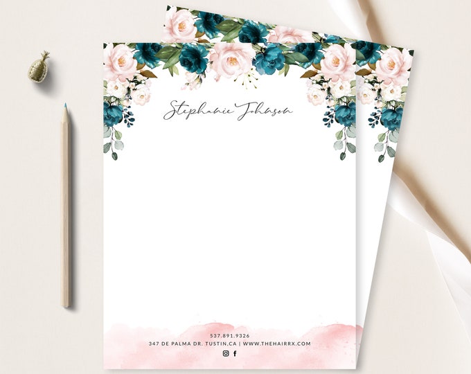 Floral Letterhead Template, Personal Letterhead for Word, Printable ...