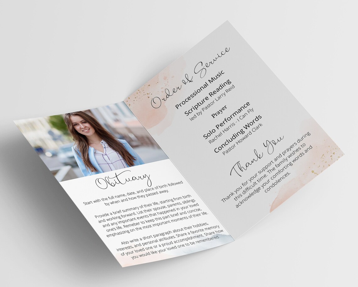 Watercolor Splash Funeral Program Dusty Blue & Blush Pink - Etsy