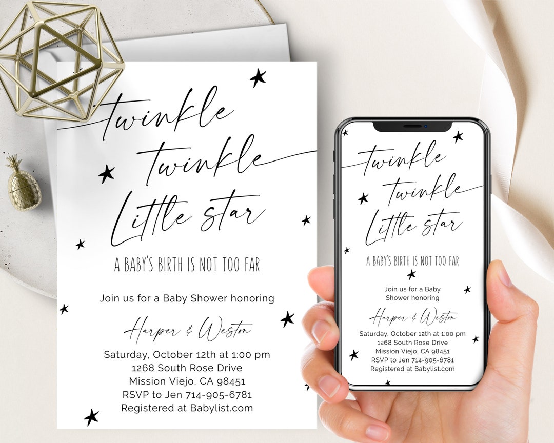 Twinkle Little Star Baby Shower Invite, Minimalist Baby Shower, Modern ...