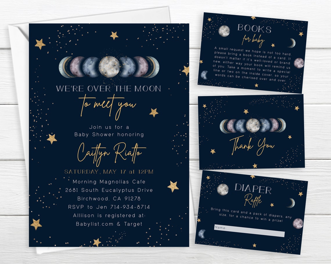 Moon Phases Baby Shower Invite, Celestial Moon Phases, Outer Space, We ...