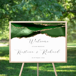 Emerald Green Welcome Sign, Agate Geode Watercolor, Abstract Minimalist ...