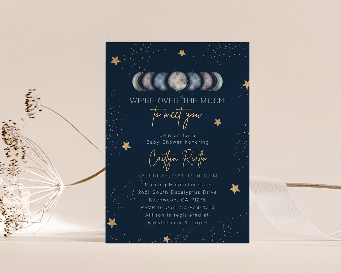 Moon Phases Baby Shower Invite, Celestial Moon Phases, Outer Space, We ...