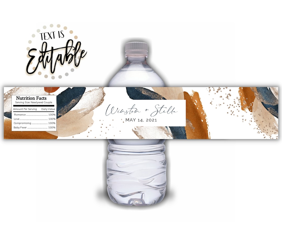 Abstract Water Bottle Label Template, ANY Occasion, Navy Blue and ...