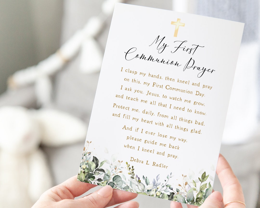First Communion Prayer, Eucalyptus Greenery, First Holy Communion, Gold ...
