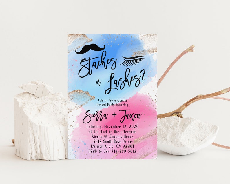 Stashes or Lashes Gender Reveal Phone Evite+printable Invite, Pink and ...