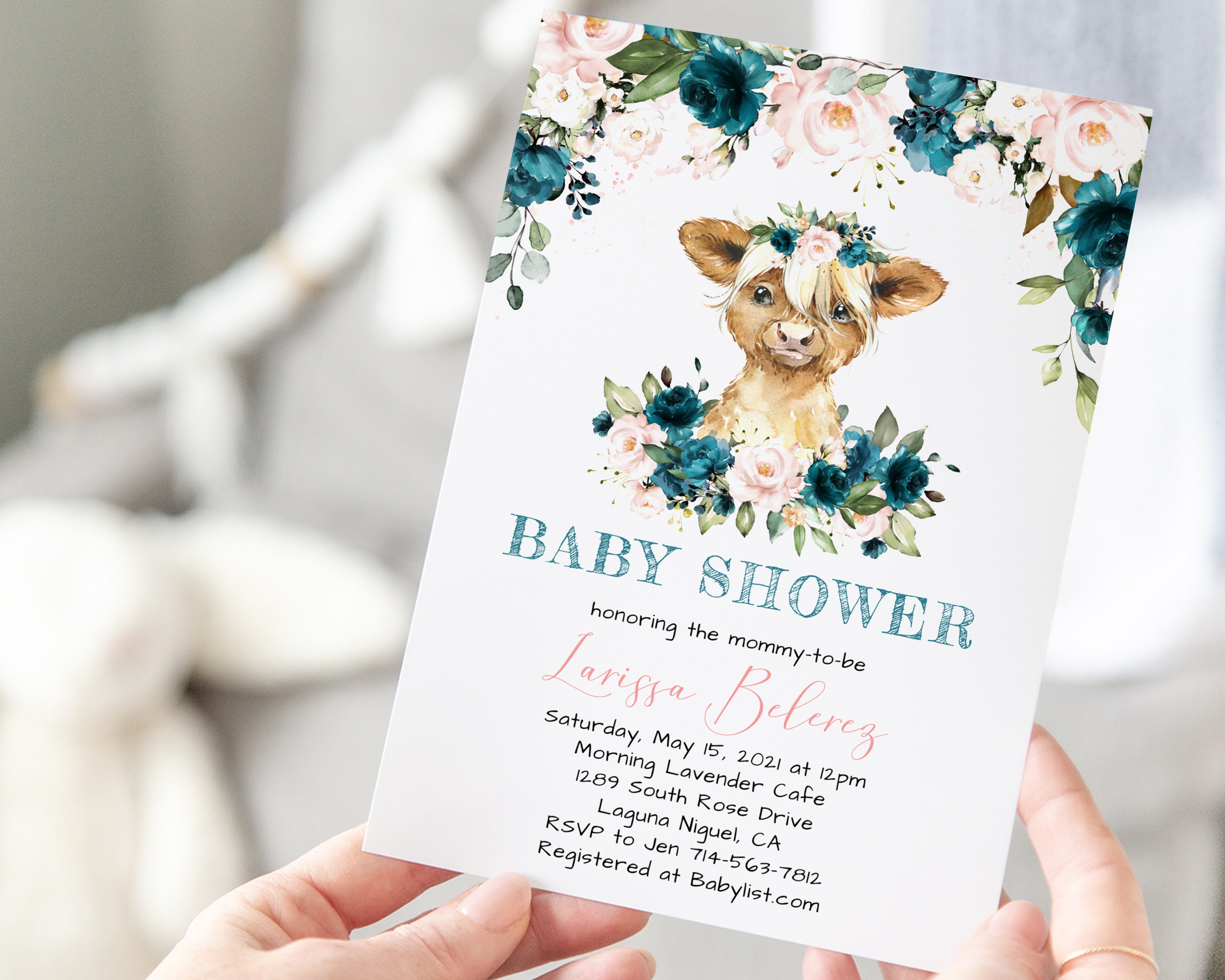 Highland Cow Baby Shower Invitation Baby Calf Turquoise and - Etsy
