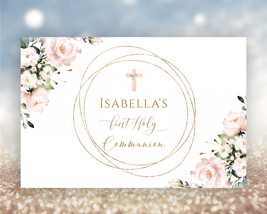Pink Floral First Holy Communion Banner, 3' X 2' Backdrop, 1st ...
