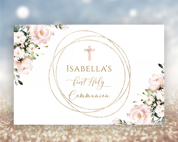 Pink Floral First Holy Communion Banner 3' X 2' - Etsy