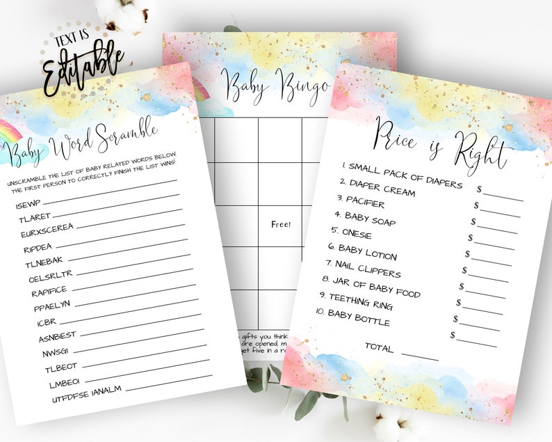 Rainbow Watercolor Baby Shower Game Bundle, You Are My Sunshine, Word ...