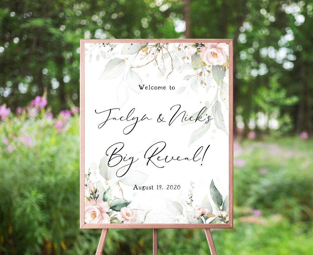 Floral Greenery Gender Reveal Welcome Sign, 2 Sizes Included, Pink ...