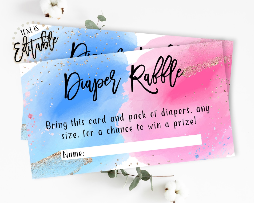 Watercolor Diaper Raffle Card, Gender Reveal Decor, Pink and Blue ...