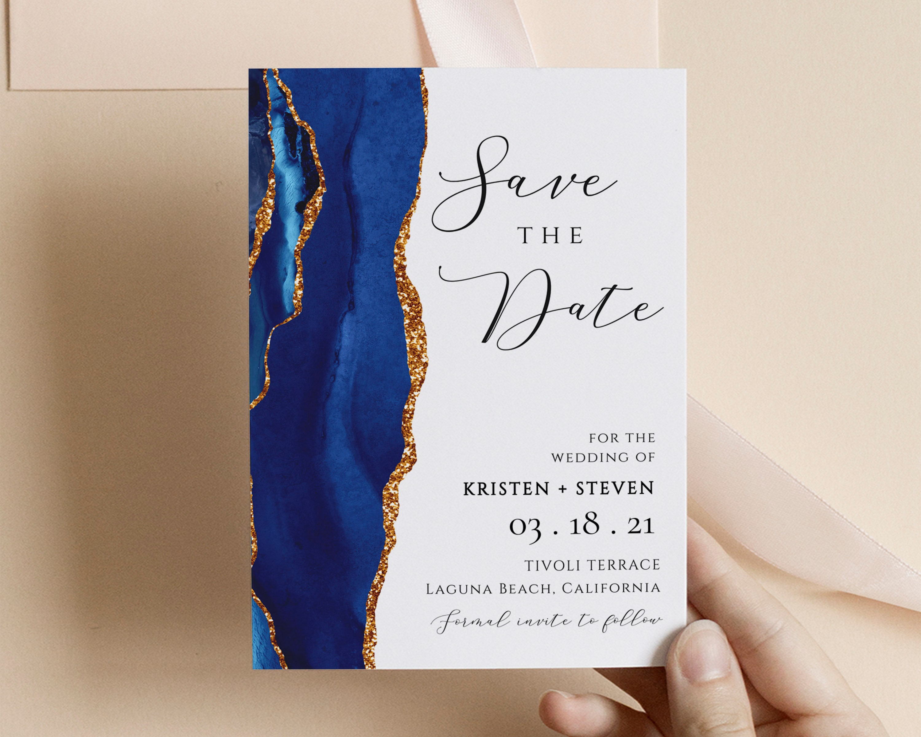 Royal Blue Save the Date Phone Evite+printable Invite, Agate Geode ...