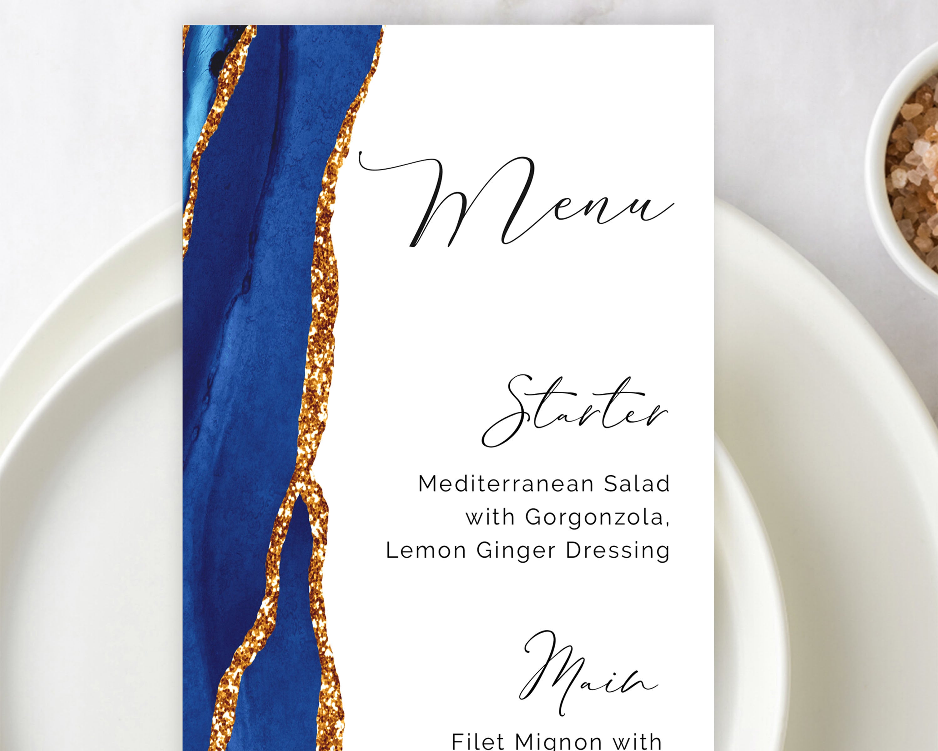 Royal Blue Wedding Menu Template Agate Geode Watercolor - Etsy