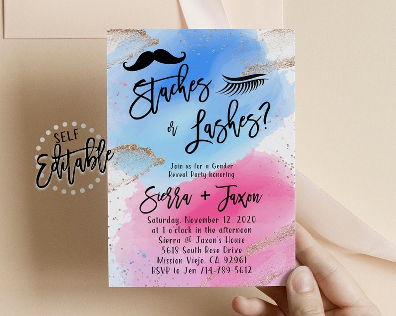 Stashes or Lashes Gender Reveal Phone Eviteprintable Invite - Etsy