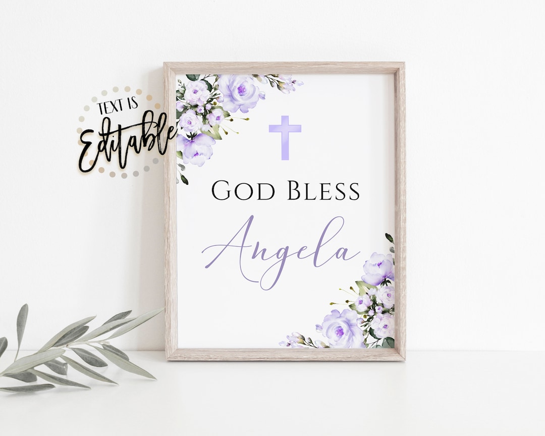 Lavender Floral Communion Signs, God Bless Sign, First Holy Communion ...