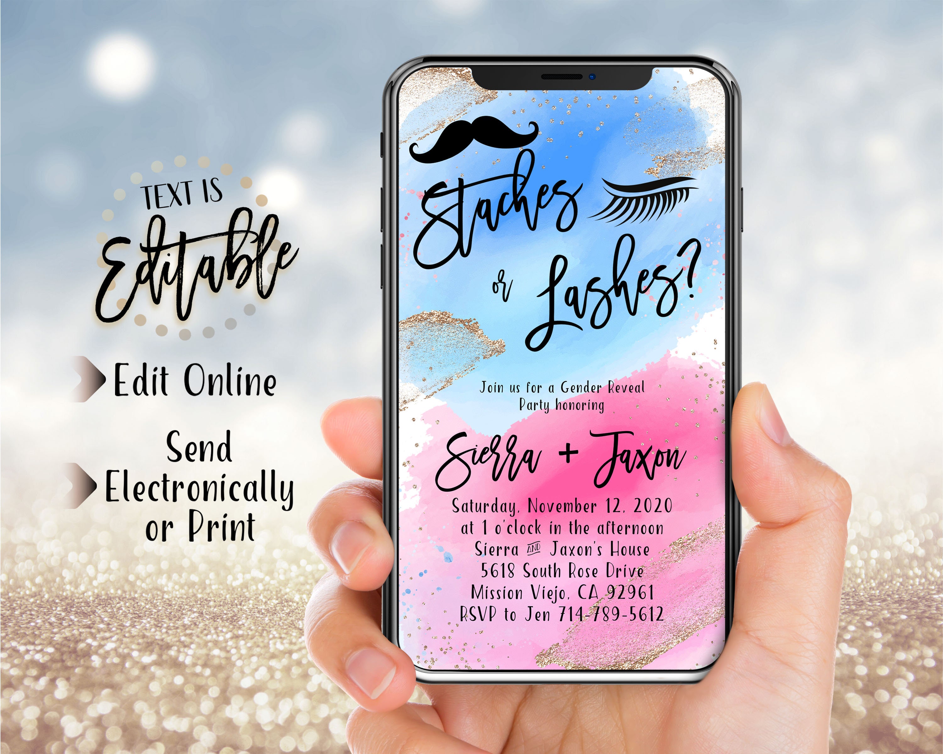 Stashes or Lashes Gender Reveal Phone Eviteprintable Invite - Etsy