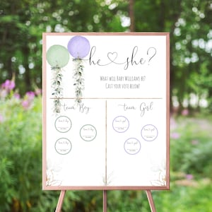 Sage and Lavender Balloons Gender Prediction Sign, Green and Purple ...