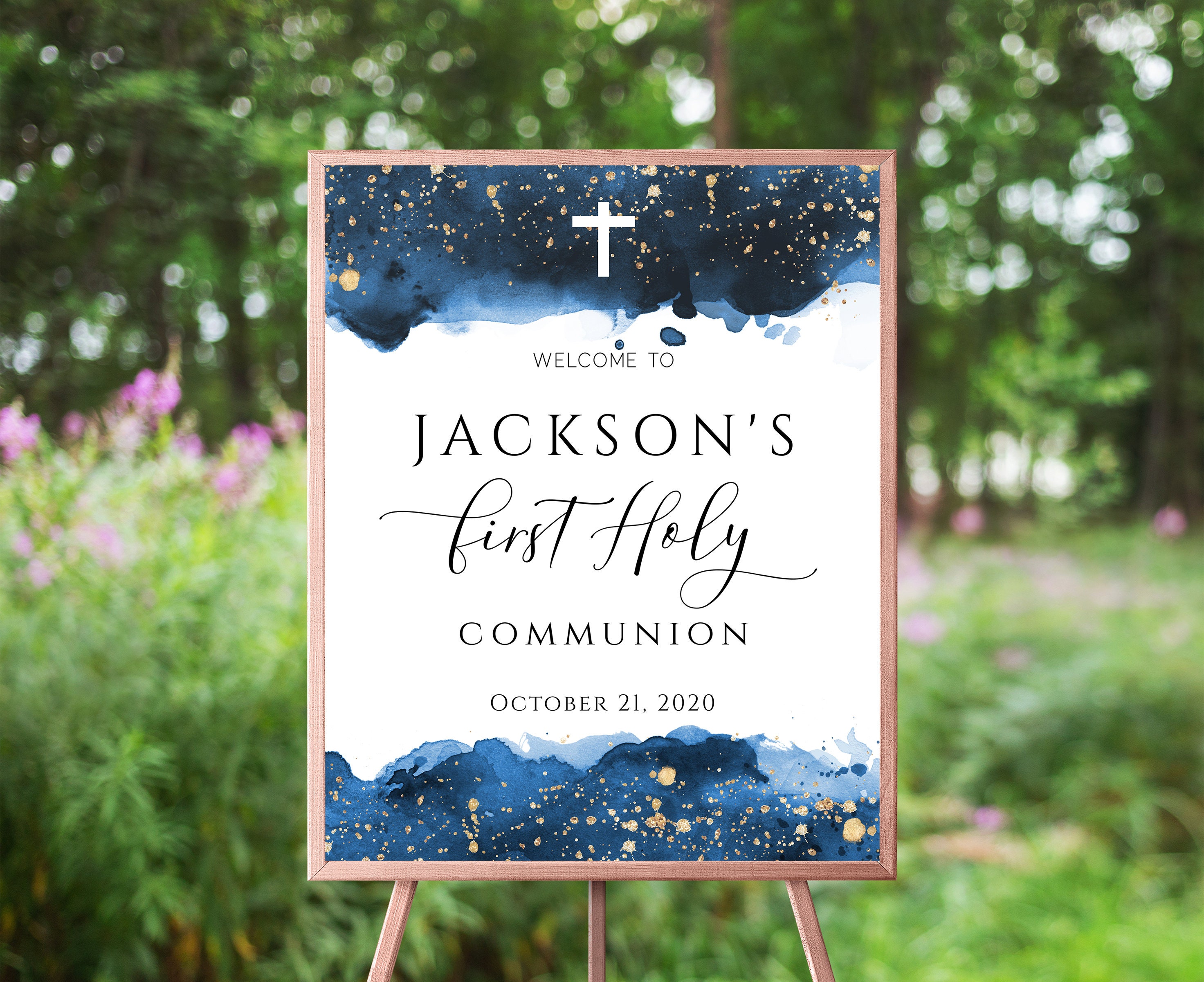 Blue Floral First Communion Welcome Sign Boy First 1st Communion ...