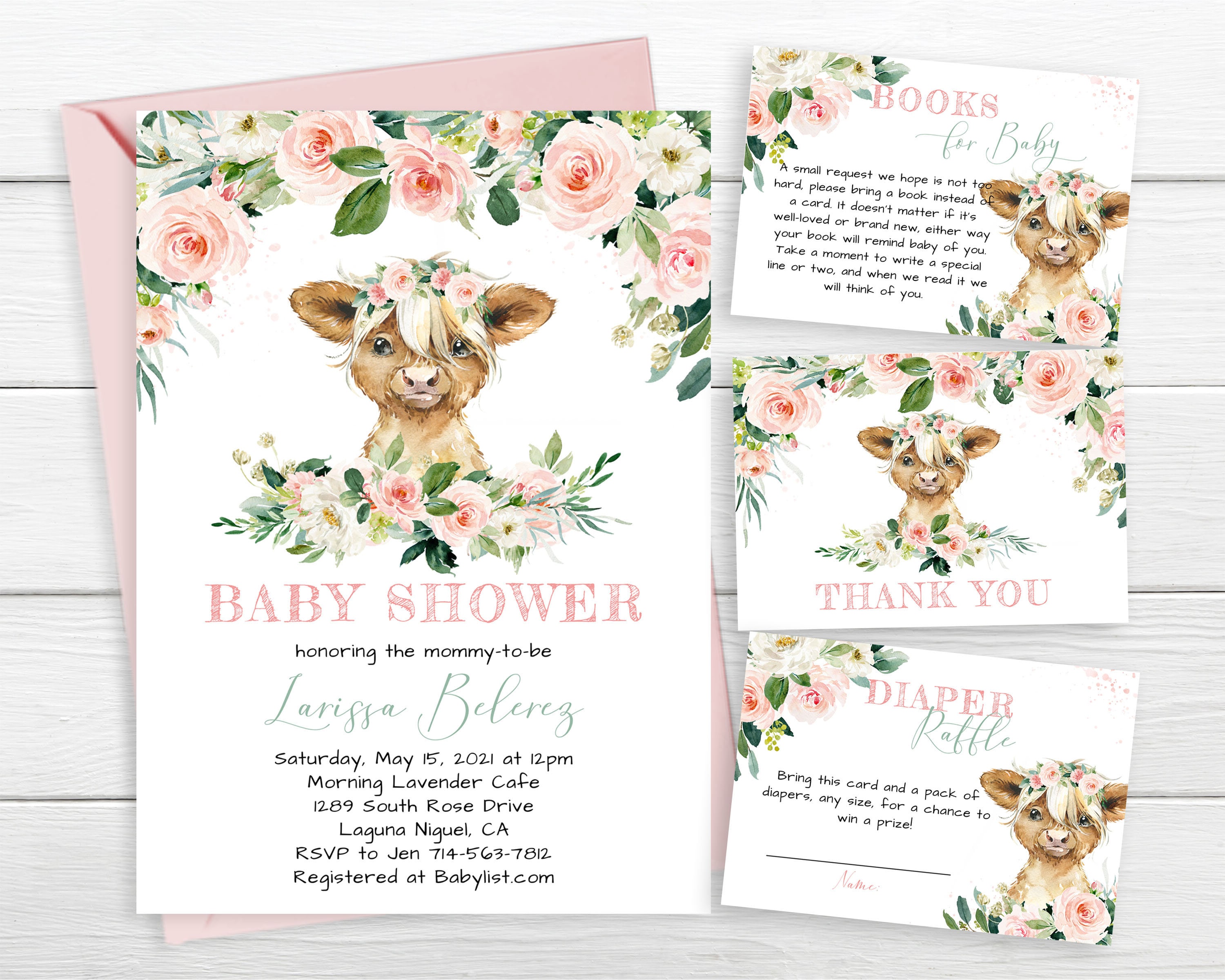 Highland Cow Baby Shower Invitation Baby Calf Blush Pink - Etsy