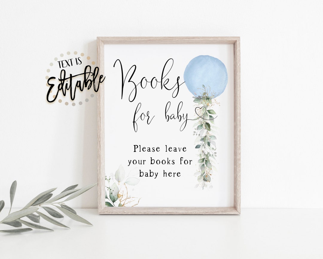 Blue Watercolor Balloon Books for Baby Sign, Botanical Eucalyptus ...