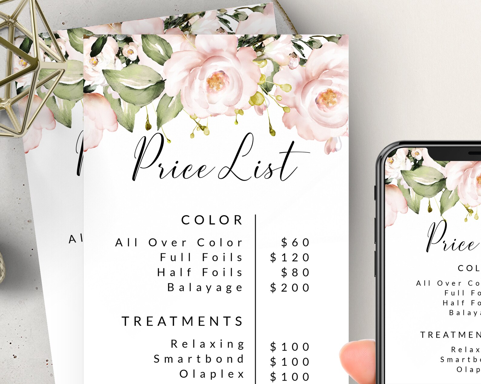Pink Floral Price List, Electronic+printable Price Sheet, ANY BUSINESS ...