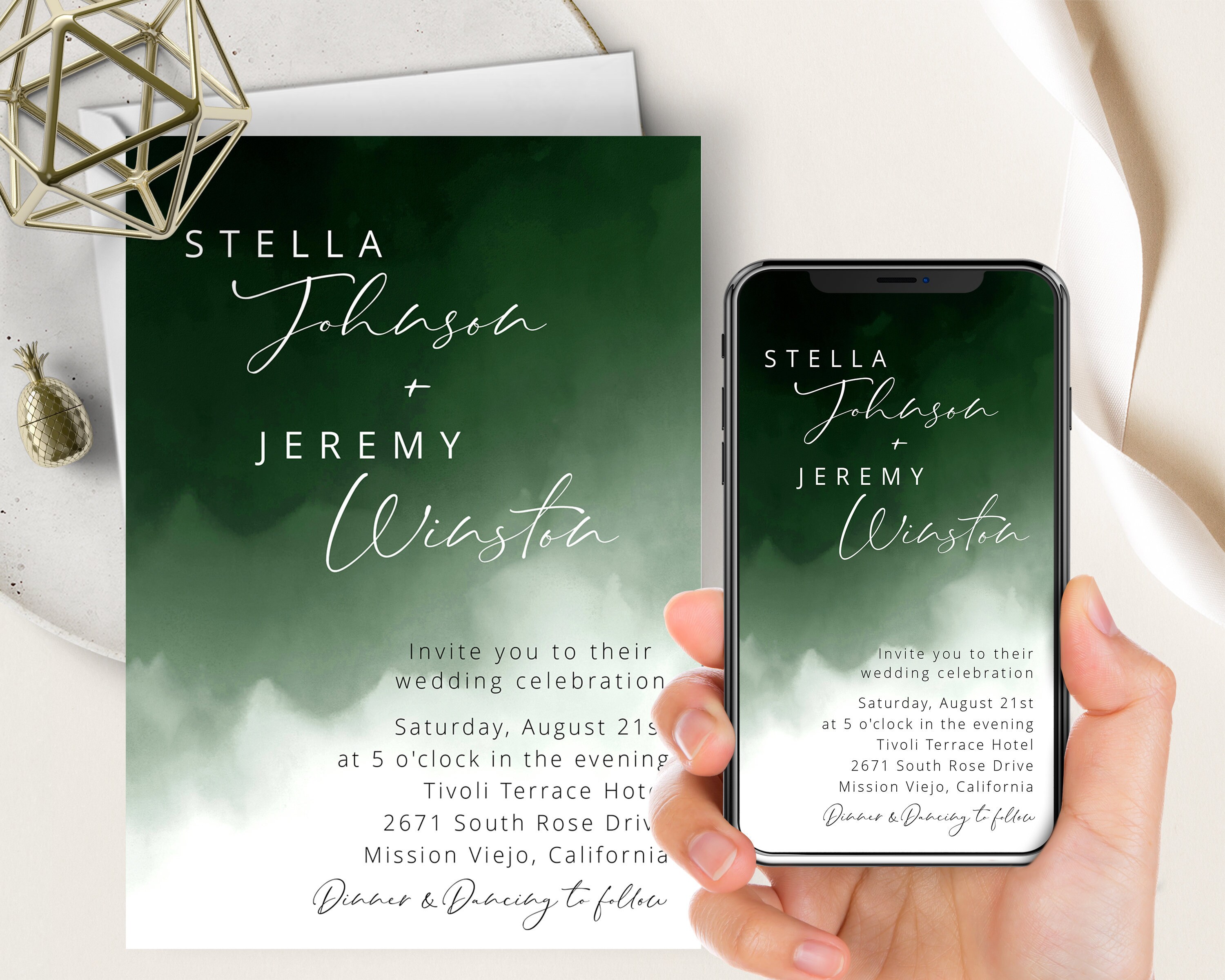 Paper Invitations Smartphone invite Digital Invite Wedding Evite Mint ...