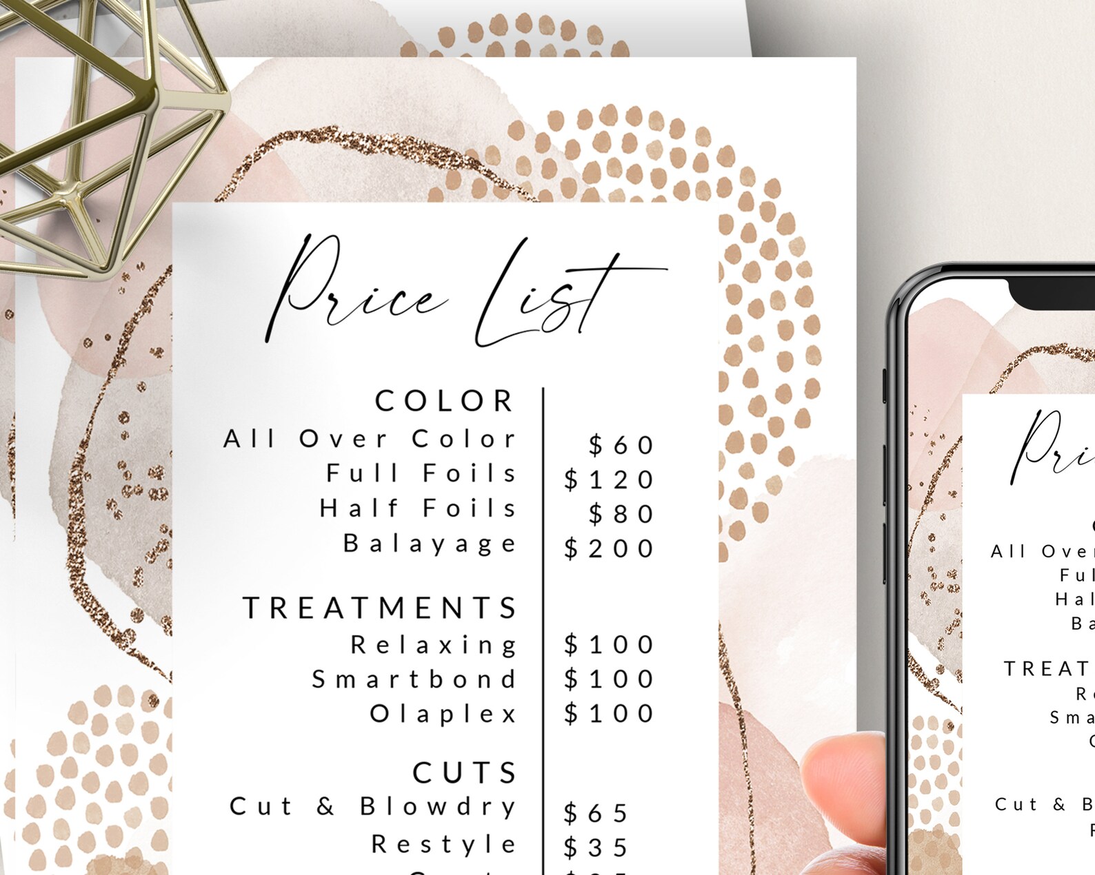 Abstract Shapes Price List, Electronic+printable Price Sheet, ANY ...