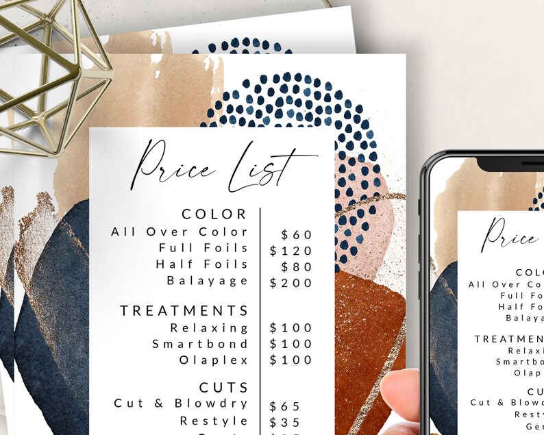Abstract Shapes Price List, Electronic+printable Price Sheet, ANY ...