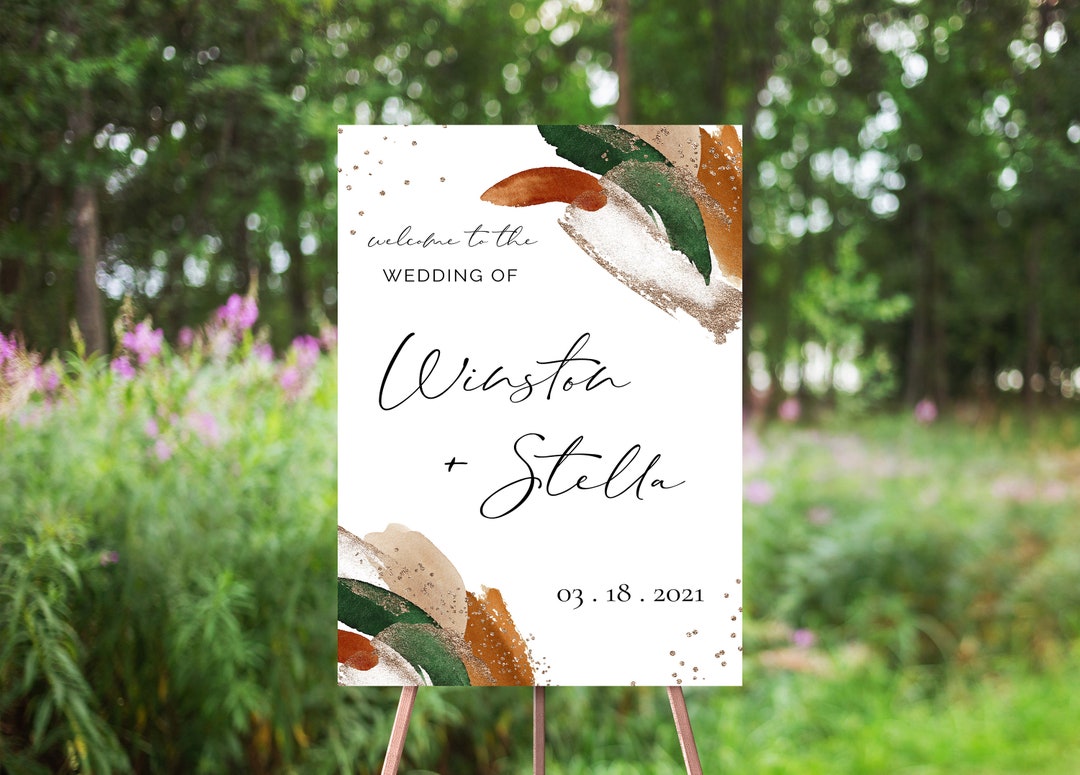 Emerald Green Wedding Welcome Sign, Terracotta Burnt Orange Gold ...