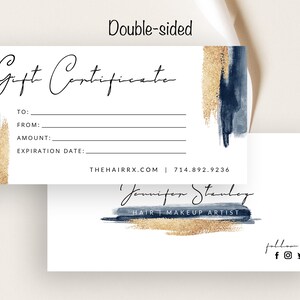 DIY Gift Certificate Template, Navy Blue and Gold Watercolor, Printable ...