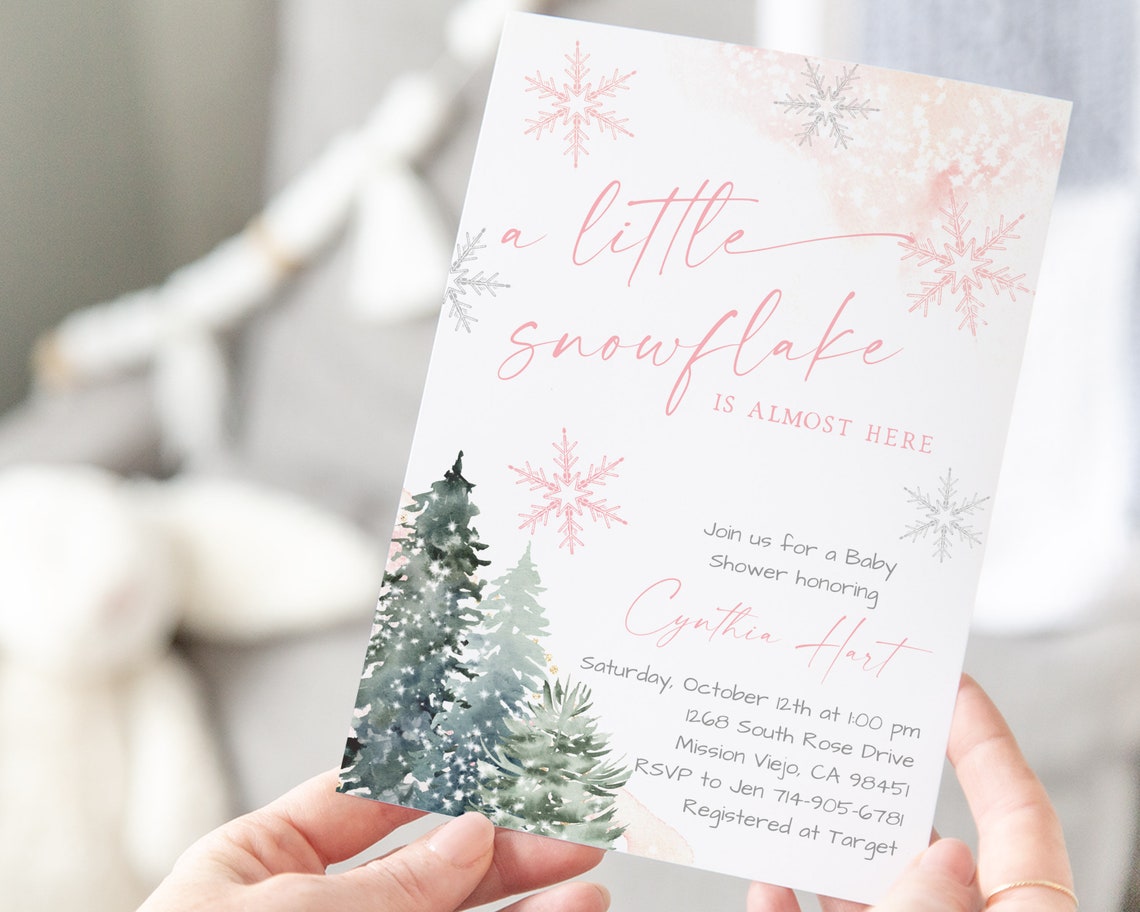 Snowflake Baby Shower Invitation, A Little Snowflake, Winter Wonderland ...