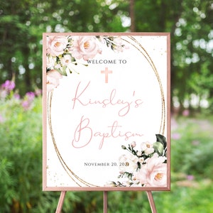 Pink Floral Baptism Welcome Sign, Blush Pink Floral Watercolor ...