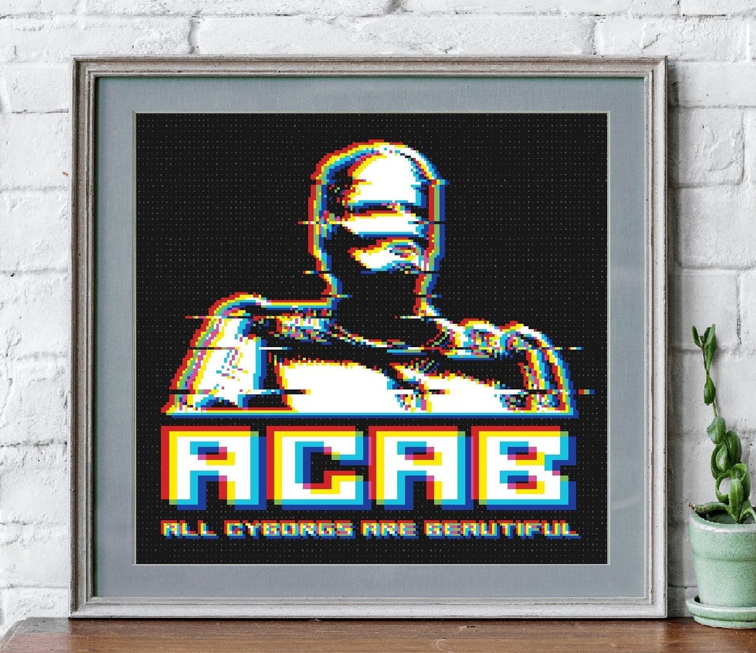 ACAB - Cross Stitch Pdf Pattern, Glitch, Distortion, Black Aida, Police ...