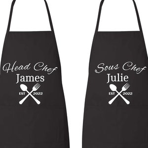 Matching Couples Aprons Set, Chef & Sous Chef Aprons, Personalized Mr ...