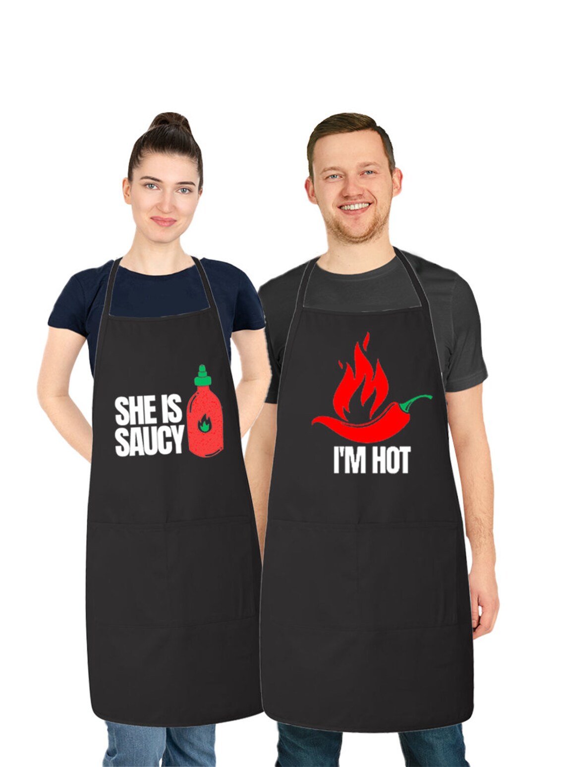 Mr and Mrs Apron Set, Matching Couples Aprons Set, Im Hot She is Saucy ...