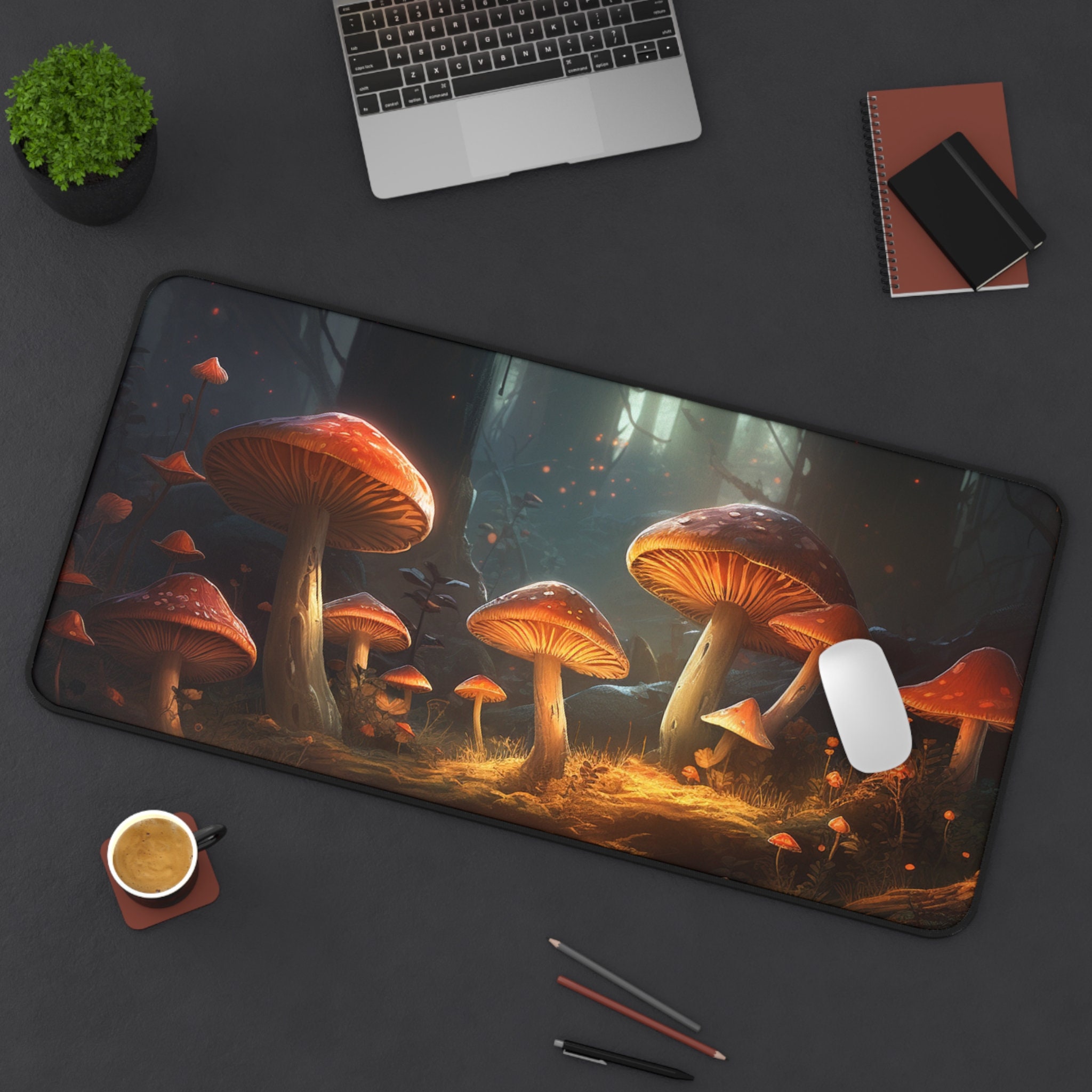 Dark Cottagecore & Witchy Desk Mat - Glow Mushroom Forest, Large ...