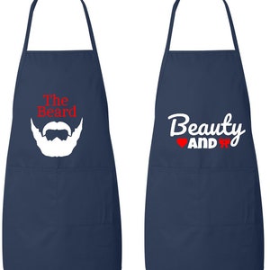 Matching Couples Aprons Set, Beauty and the Beard Aprons, Mr and Mrs Aprons, Couples Aprons ...