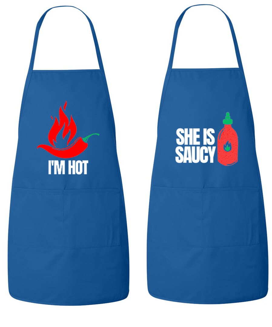 Mr and Mrs Apron Set, Matching Couples Aprons Set, Im Hot She is Saucy ...