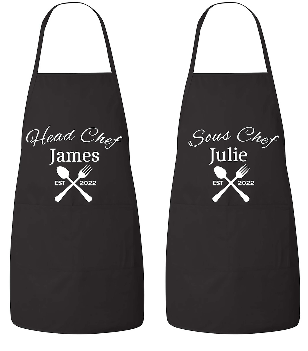 Matching Couples Aprons Set, Chef & Sous Chef Aprons, Personalized Mr ...